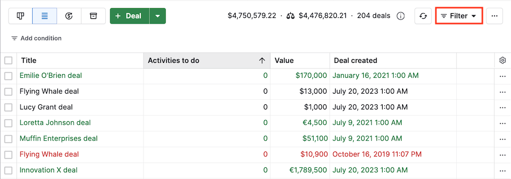 Bulk-editing and filtering - Knowledge Base | Pipedrive